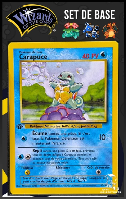 CARTE POKÉMON CARAPUCE 63/102 Edition 1 Ed 1 Set De Base Wizards FR 3 ...