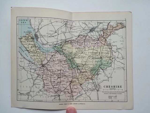 ANTIQUE COUNTY MAP of CHESHIRE - Phillips Handy Atlas , 1887 £24.99 ...