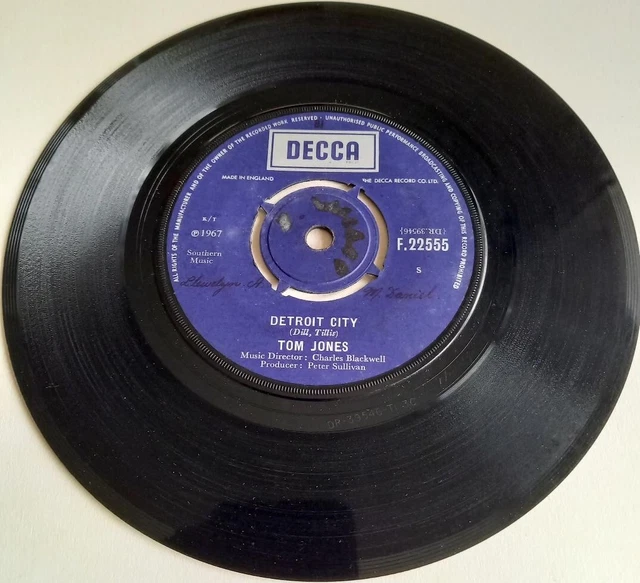 TOM JONES - DETROIT CITY, 7" 45 tr/min disque vinyle single EUR 4,09 - PicClick FR