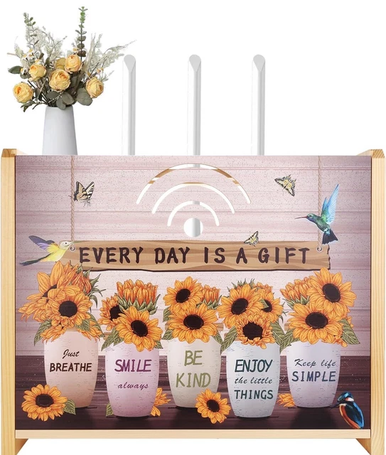 WOODEN ROUTER SHELF Wall Mount Wifi Router Storage Box Modem Cable ...