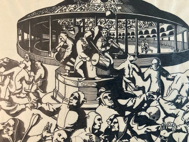 BEAUTIFUL INK DRAWING Tracing Paper Circus Big Top Carnival Music 1950 ...