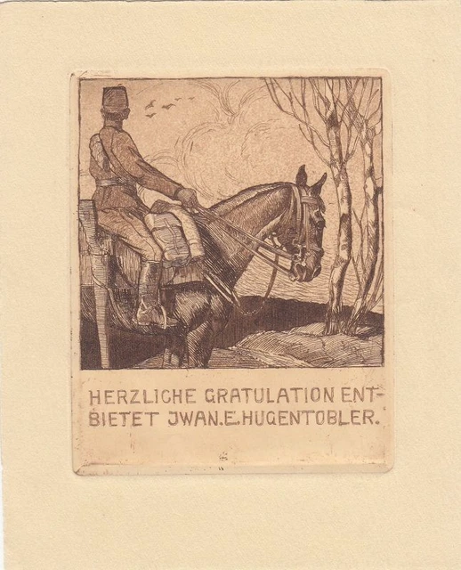 CONGRATULATIONS ETCHING IWAN Edwin Hugentobler 1886-1972 Soldier Horse ...