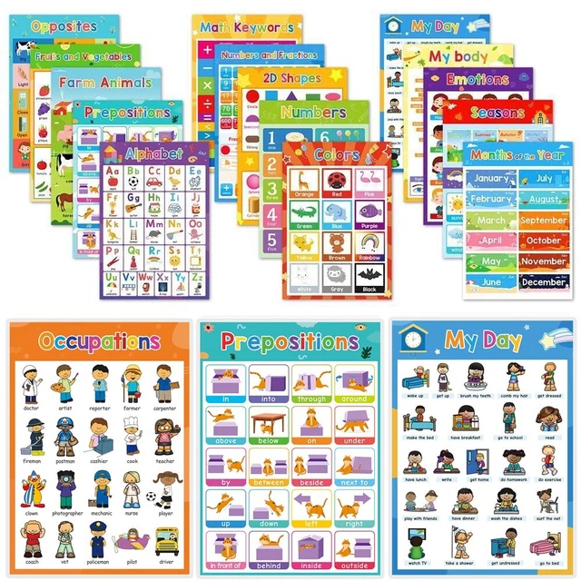 2025 NEW 26 Pieces Educational Poster Wall Learning Chart Number and ...