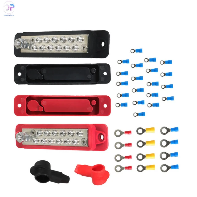 12 POINT BUSBAR Bus Bar Power Distribution Block 180A 12V DC Pair Black ...