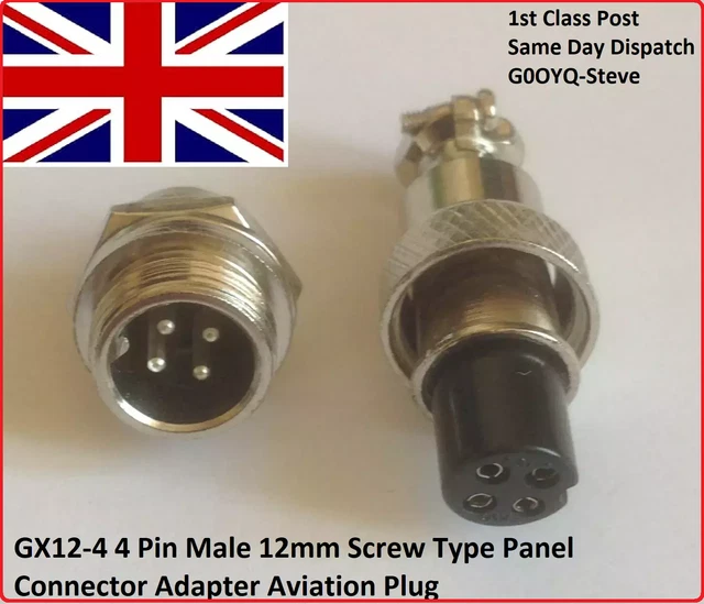 GX12-3 3 PIN Male 12mm Screw Type Panel Connector Adapter Aviation Plug ...