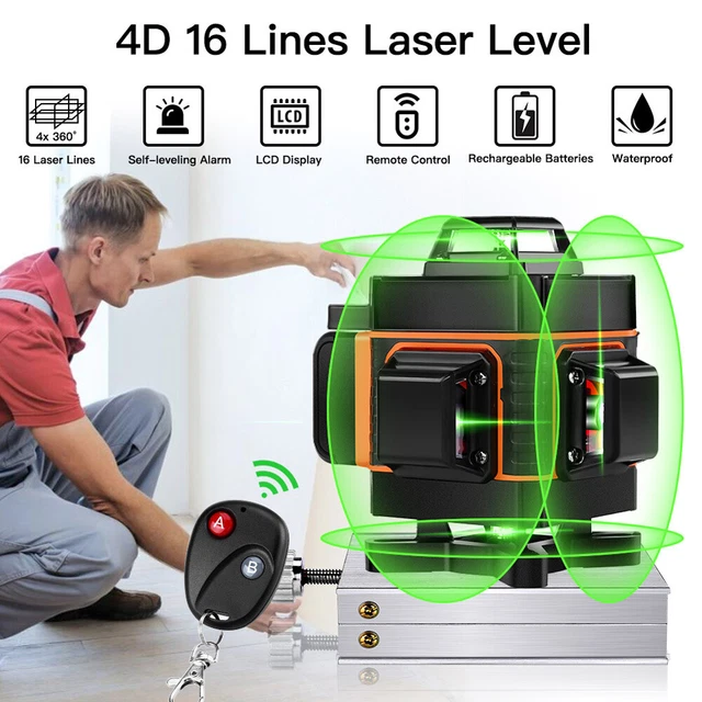 NIVEL LÁSER 4D 16 líneas 4x360° autonivelante horizontal vertical línea cruzada verde EUR 79,10 ...