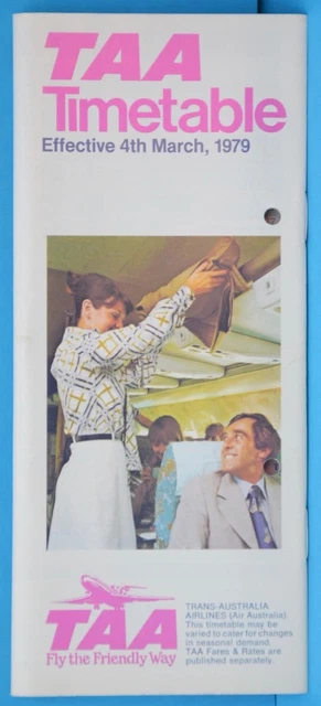 TAA TIMETABLE MARCH 1979 Trans-Australia Airlines - time table $25.00 ...