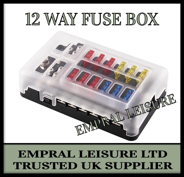 12V 24V FUSE Box 12 Way Blade Fuse Box Camper Marine Caravan Self Build ...