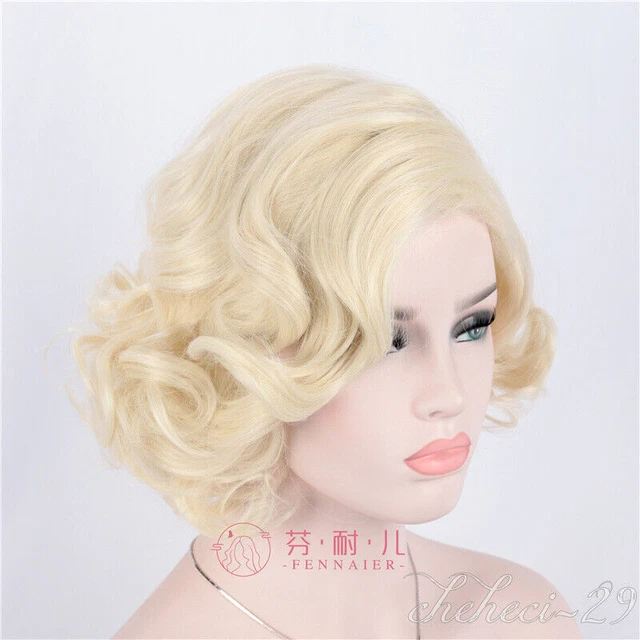 COS MARILYN MONROE short paragraph pale gold curly hair wig Party style ...