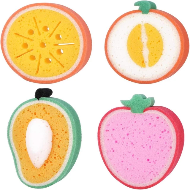 4 PACK SHOWER Sponge, Cute Fruit Shaped Bath Sponge Bath Brushes ...