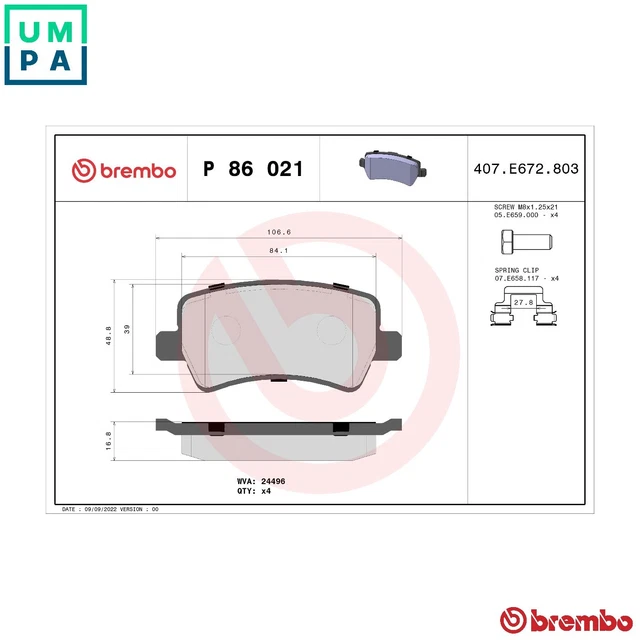 BRAKE PAD SET Disc Brake P 86 021 For Volvo Asia Land Rover Range ...