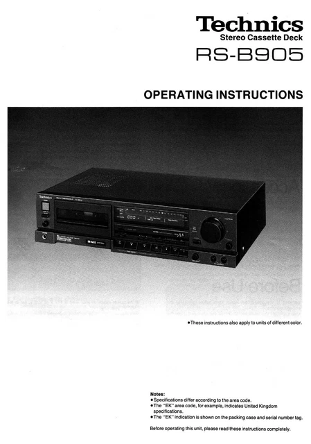 TECHNICS RS-B905 CASSETTE Deck - User Instructions Owner's Manual ...