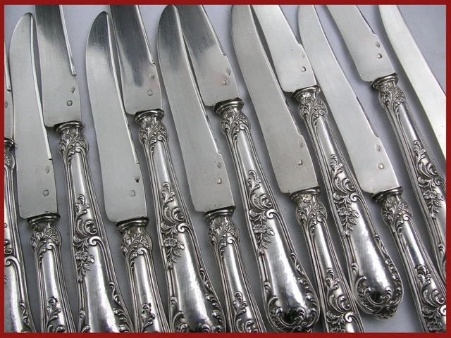 12 SOLID SILVER BLADE KNIVES MINERVE 19th KNIFE SILVER £282.65 ...