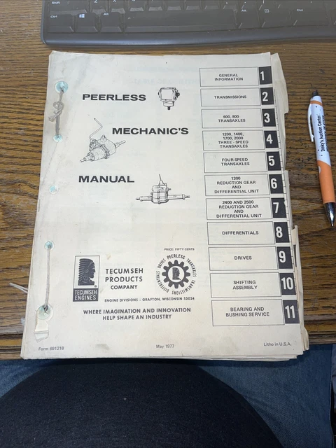 ORIGINAL TECUMSEH PEERLESS Transaxle Mechanic's Handbook Form 691218 ...