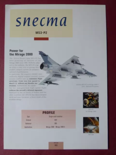 1992 DOCUMENT PUB Recto Verso Snecma M53-P2 Military Engine Mirage 2000 ...