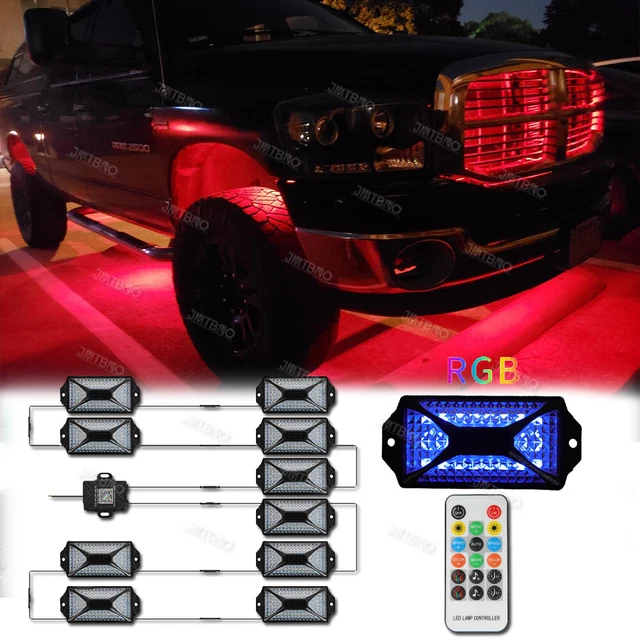 10 PODS RGB LED Rock Lights Underbody Bluetooth APP Control For Dodge ...