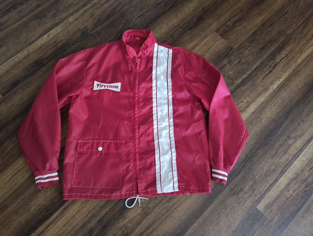 VINTAGE 60S-70S FIRESTONE RED RACING STYLE NYLON JACKET WINDBREAKER ...