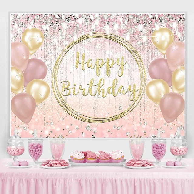 GOLDEN PINK AND Glitter Balloon Happy Birthday Backdrop $38.01 ...