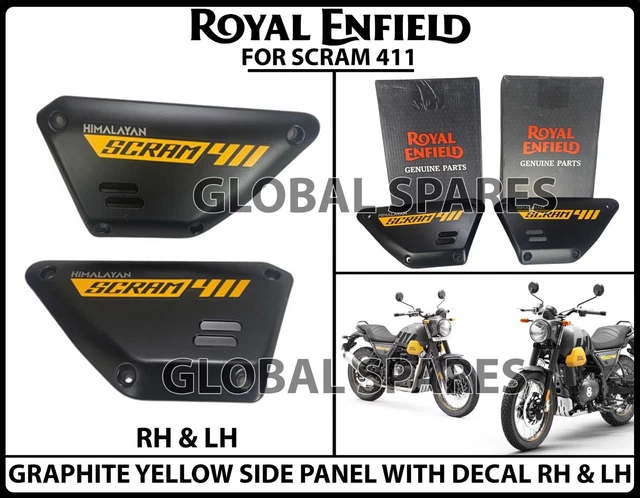 ROYAL ENFIELD &GRAPHITE YELLOW SIDE PANEL WITH DECAL RH & LH" For Scram ...
