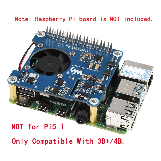 5V 12V POE HAT Cooling Fan for RPI Raspberry Pi 3 Model B Plus 3B+ 4 4B ...