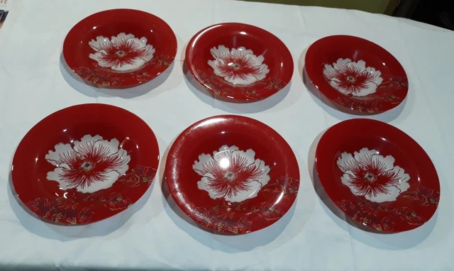 LOT 6 ASSIETTES Creuses Luminarc Décor Floral Anémone Rouge EUR 50,00 ...