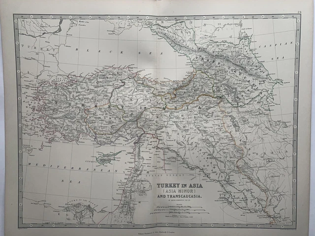1868 TURKEY IN Asia Ottoman Empire & Caucasus Hand Coloured Map by Johnston £19.99 - PicClick UK