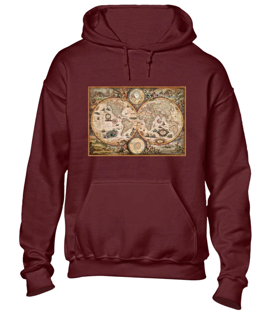VINTAGE WORLD MAP Hoody Hoodie Ancient Greek Spartan Roman Retro ...