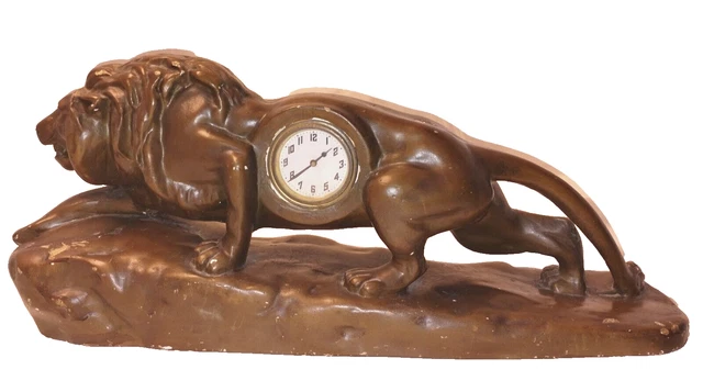 LARGE VINTAGE MID Century Modern Stalking Lion Clock Statue Solid ...