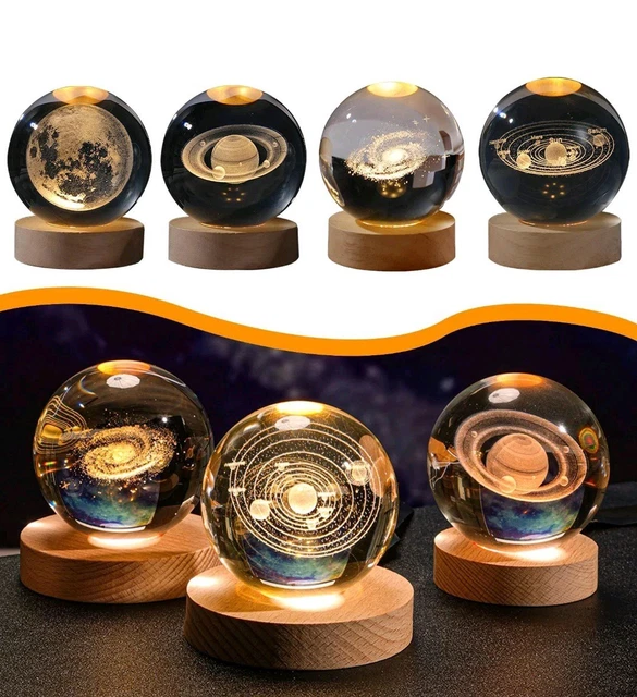 USB 3D MOON Planet Globe Galaxy Night Light LED Crystal Ball Table Lamp ...