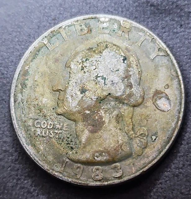 EX-RARE ERROR 1983 P/ FILLED P QUARTER MISSING CLAD OBVERSE/ DOUBLE DIE ...