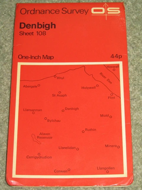 VINTAGE OS ORDNANCE Survey 1" map - Sheet 108 Denbigh: 1970 edition £1. ...