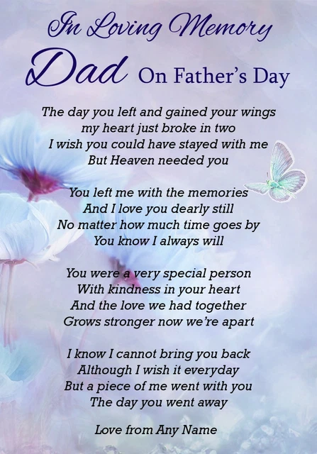 PERSONALISED DAD LOVING Memory Father's Day Graveside Memorial Card ...