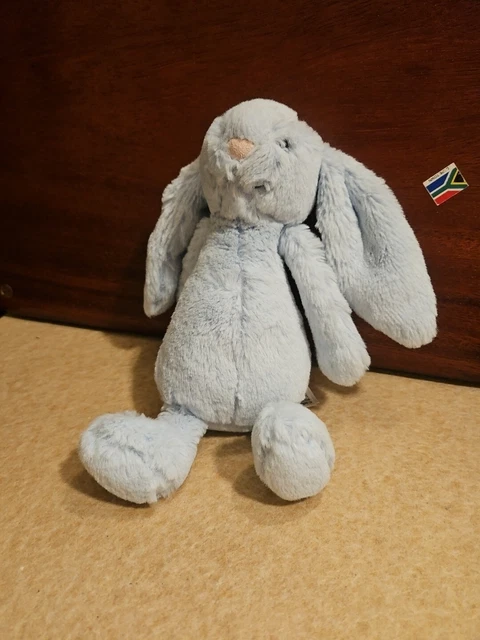 JELLYCAT MEDIUM BLUE Bashful Bunny Soft Toy Chime Rattle Retired Jelly ...