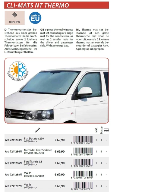 VW T6 THERMAL Screens Extra Warm Brunner Thermo Winter SILVER SCREENS ...