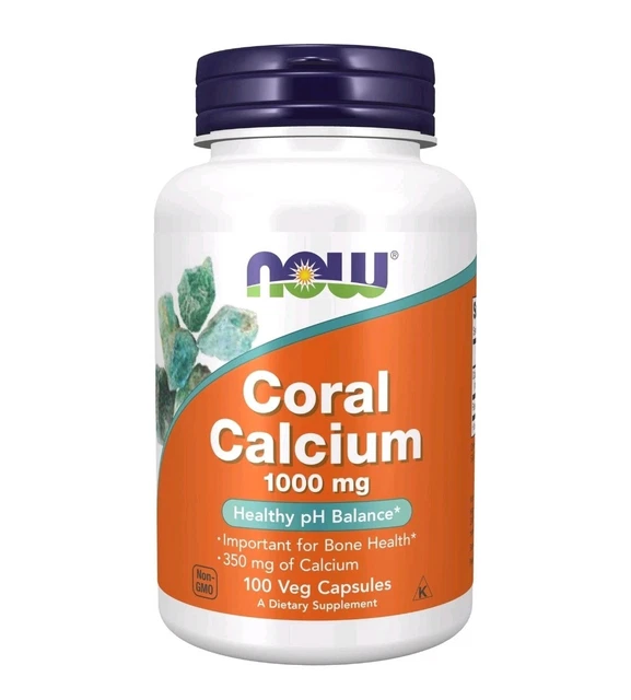 NOW FOODS CORAL Calcium 1,000mg 100 Veg Capsules, Strong Bones, Muscle ...