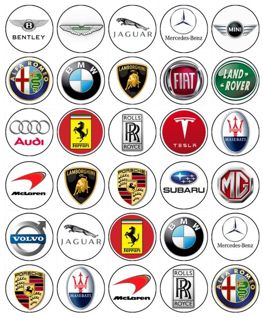 CAR LOGO'S EDIBLE Cupcake Toppers Icing Birthday Cake Car Decorations ...