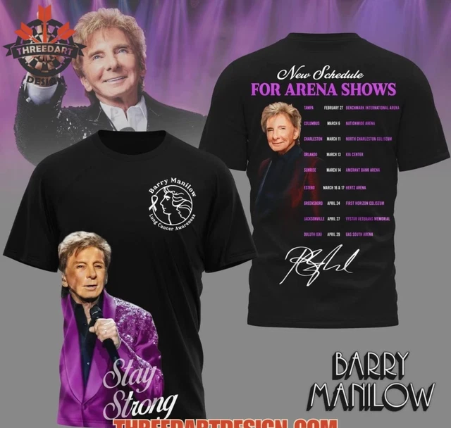 BARRY MANILOW NEW Schedule For Arena Shows 2026 3D T-Shirt S-5XL £18.74 ...
