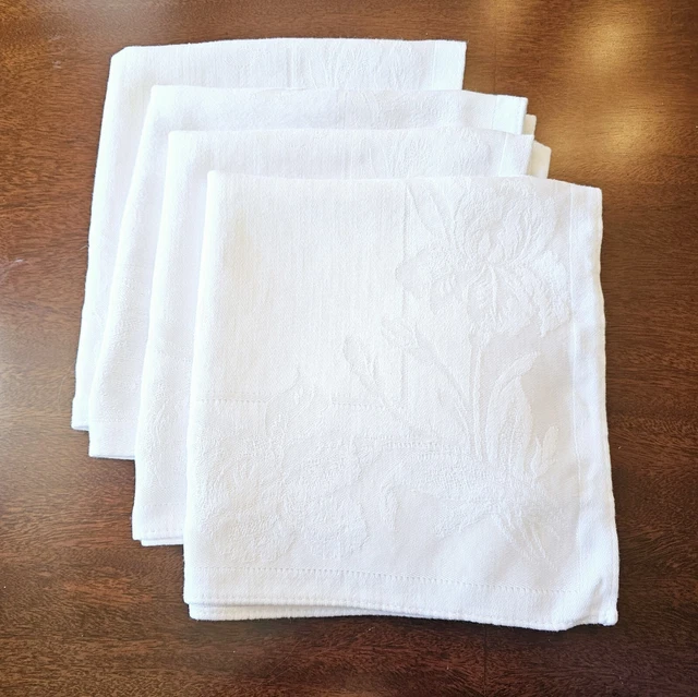 FOUR IVORY CREAM Cloth Table Napkins Dining Set of 4 Damask type 18 ...