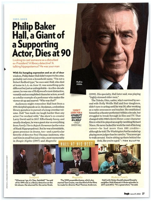 PHILIP BAKER HALL PAGE magazine CELEBRITY CLIPPING photo article Dies ...