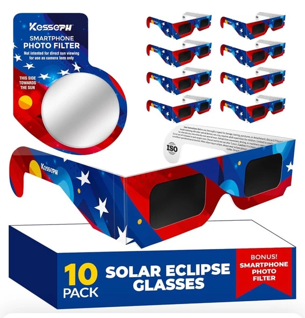SOLAR ECLIPSE GLASSES AAS Approved 2024, (10 Pack) CE and ISO Certified ...