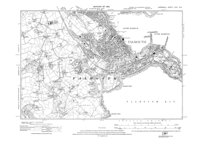 OLD MAP OF Falmouth 1933 - Cornwall, repro Corn-71-SE £17.99 - PicClick UK