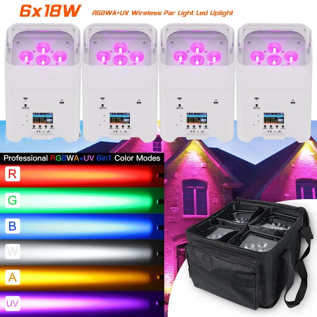 6*18W AKKU LED Par Strahler Wiederaufladbarer RGBWA+UV Scheinwerfer DMX ...