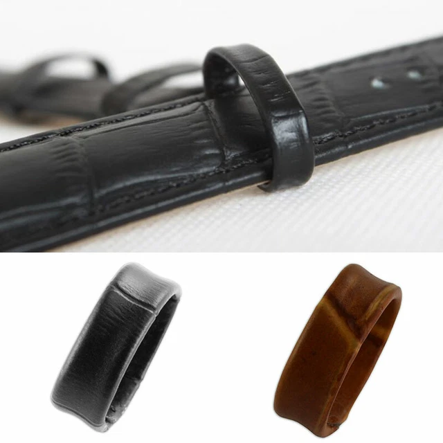 LEATHER WATCH STRAP Hoop Retaining Ring Loop Keeper Black Brown Buckle ...