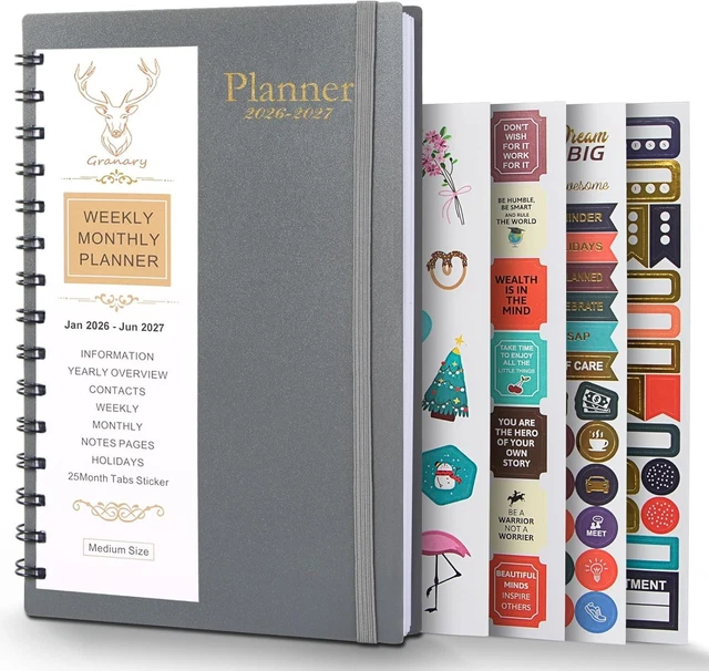 MONTHLY WEEKLY DAILY Planner 2026 2027 With Stickers Agenda January ...