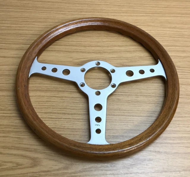 GENUINE MOMO INDY 320mm wood rim 3 spoke steering wheel. Early Stacked ...