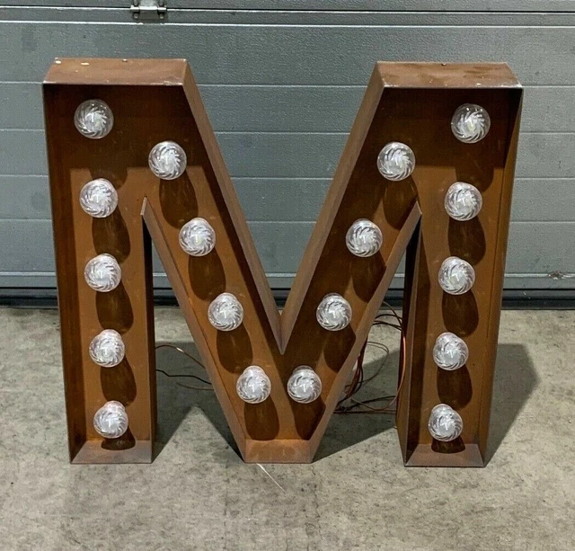 VINTAGE RUSTY GIANT Light Up Letter 'M' Mains Voltage 18 x 24v LED ...
