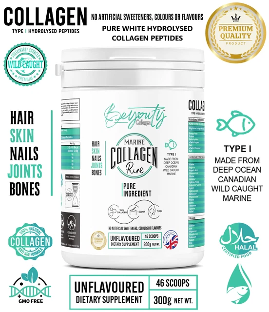 MARINE COLLAGEN POWDER Pure Protein Peptides Hair, Skin, Nails, Joints - 300g £14.99 - PicClick UK