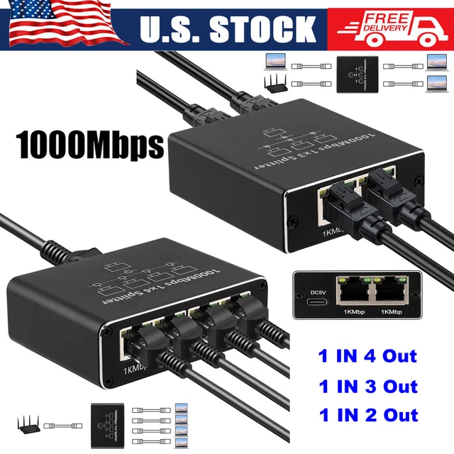 1000MBPS ETHERNET SPLITTER Adapter RJ45 Cable LAN Network Internet 1 IN ...