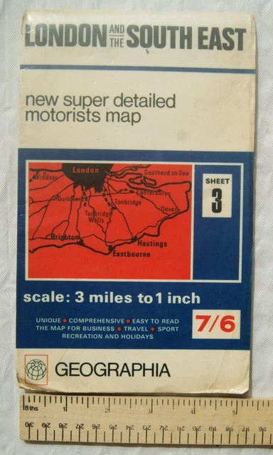 VINTAGE: GEOGRAPHIA SUPER detailed motorists map 3 London and the South ...