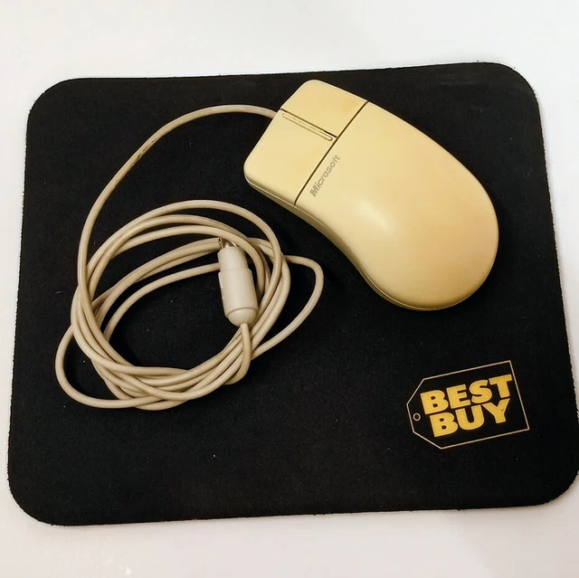 VINTAGE MICROSOFT MOUSE 2.0A Model 58269 & Best Buy Mouse Pad Classic ...